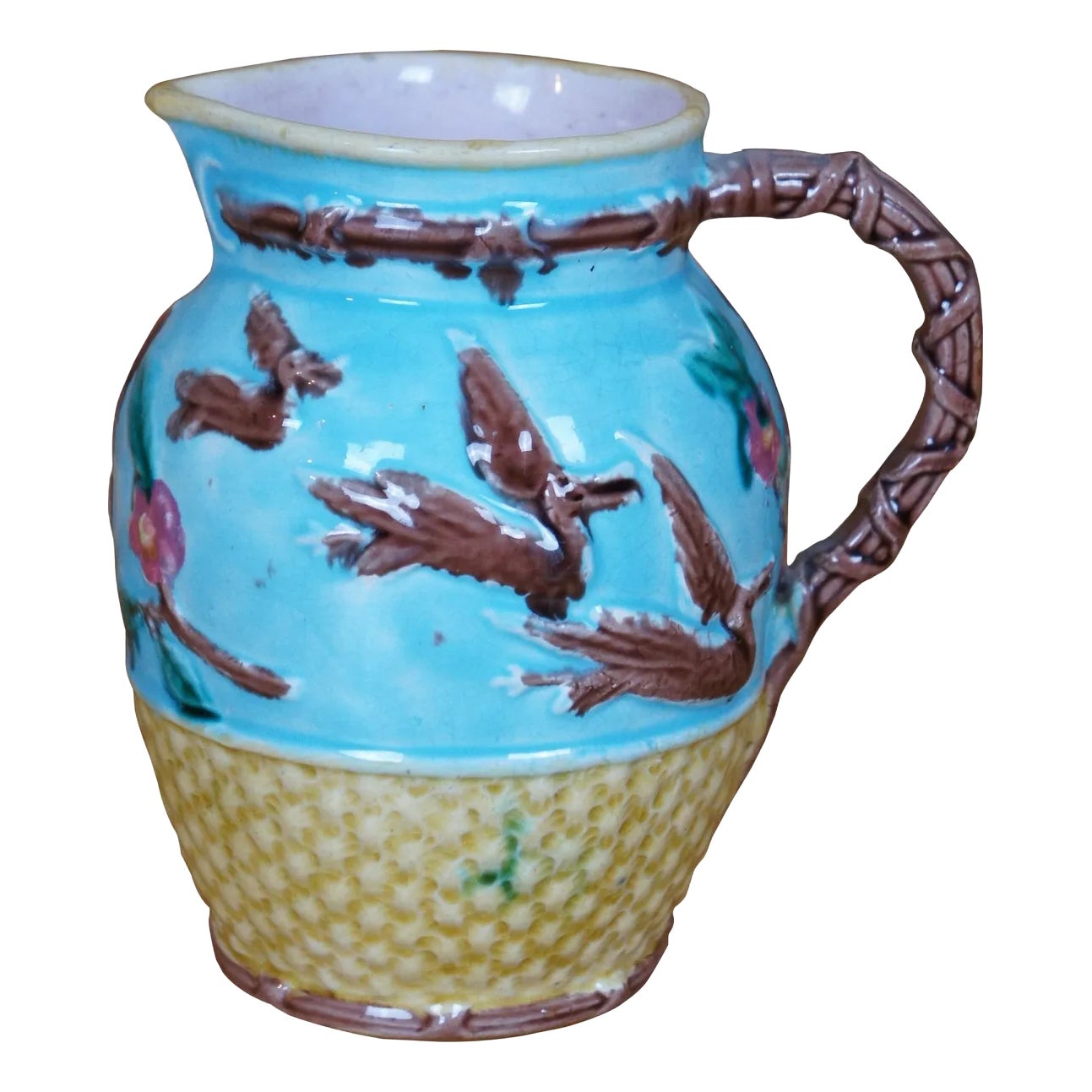 Antique Majollica Thomas Forester Crane Dogwood Creamer Pitcher Jug ...