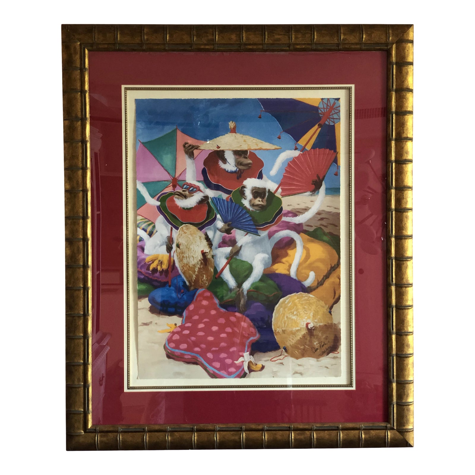 2002 "Monkeys on the Beach" Anthropomorphic Lithograph by Dan Poole ...