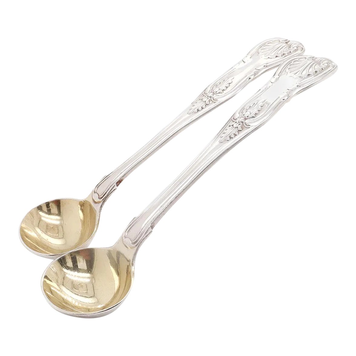 2 Antique English Sterling Silver Kings Master Salt Spoons by William ...