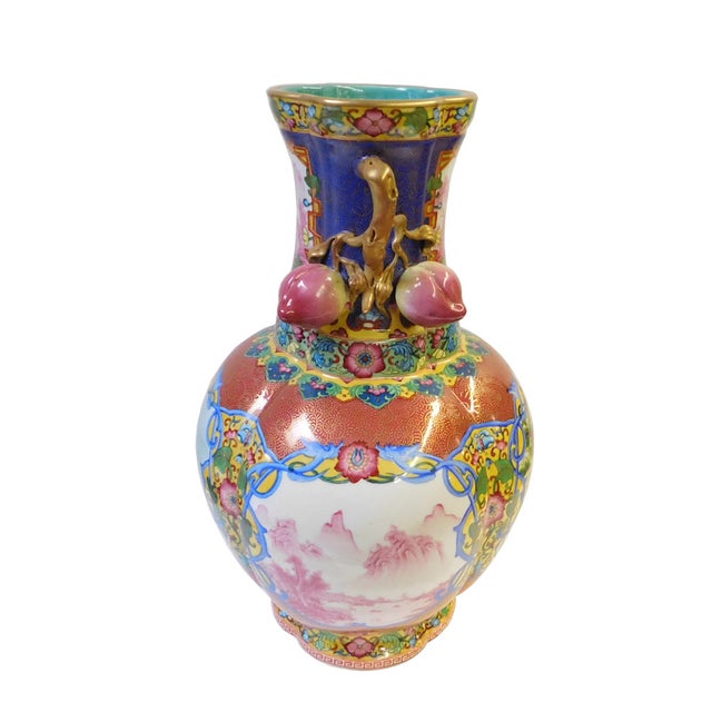 Pink Multi-Color Dimensional Peach Floral Vase | Chairish