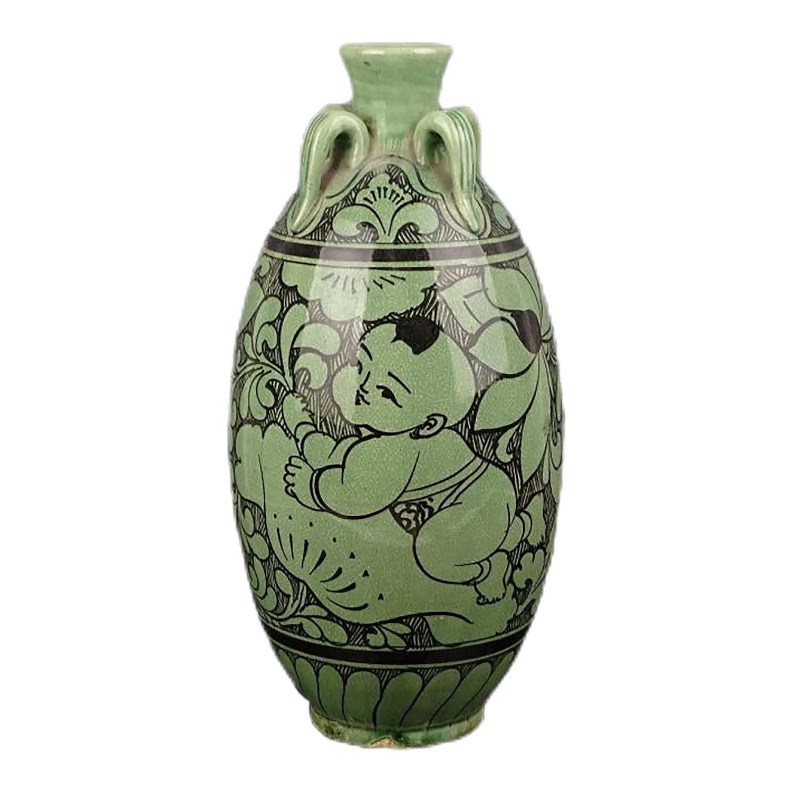 Vintage Chinese Porcelain Song Cizhou Kiln Green Glaze Porcelain Vase ...