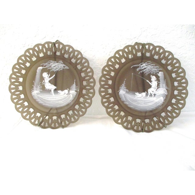 Smoke Glass Girl & Boy Display Plates - a Pair | Chairish