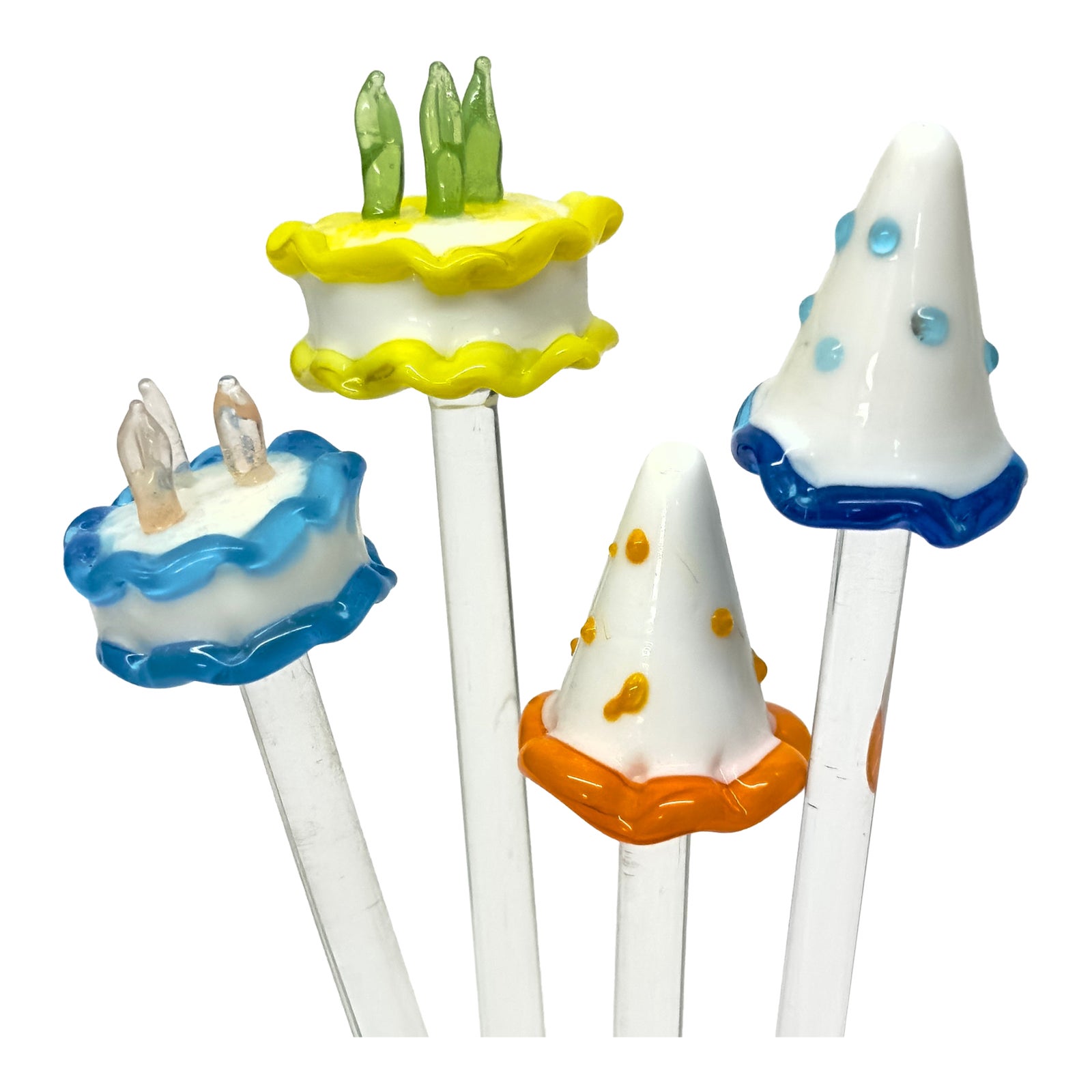 Hand-Blown Glass Birthday Party Swizzle Sticks - Set of 4 | Chairish