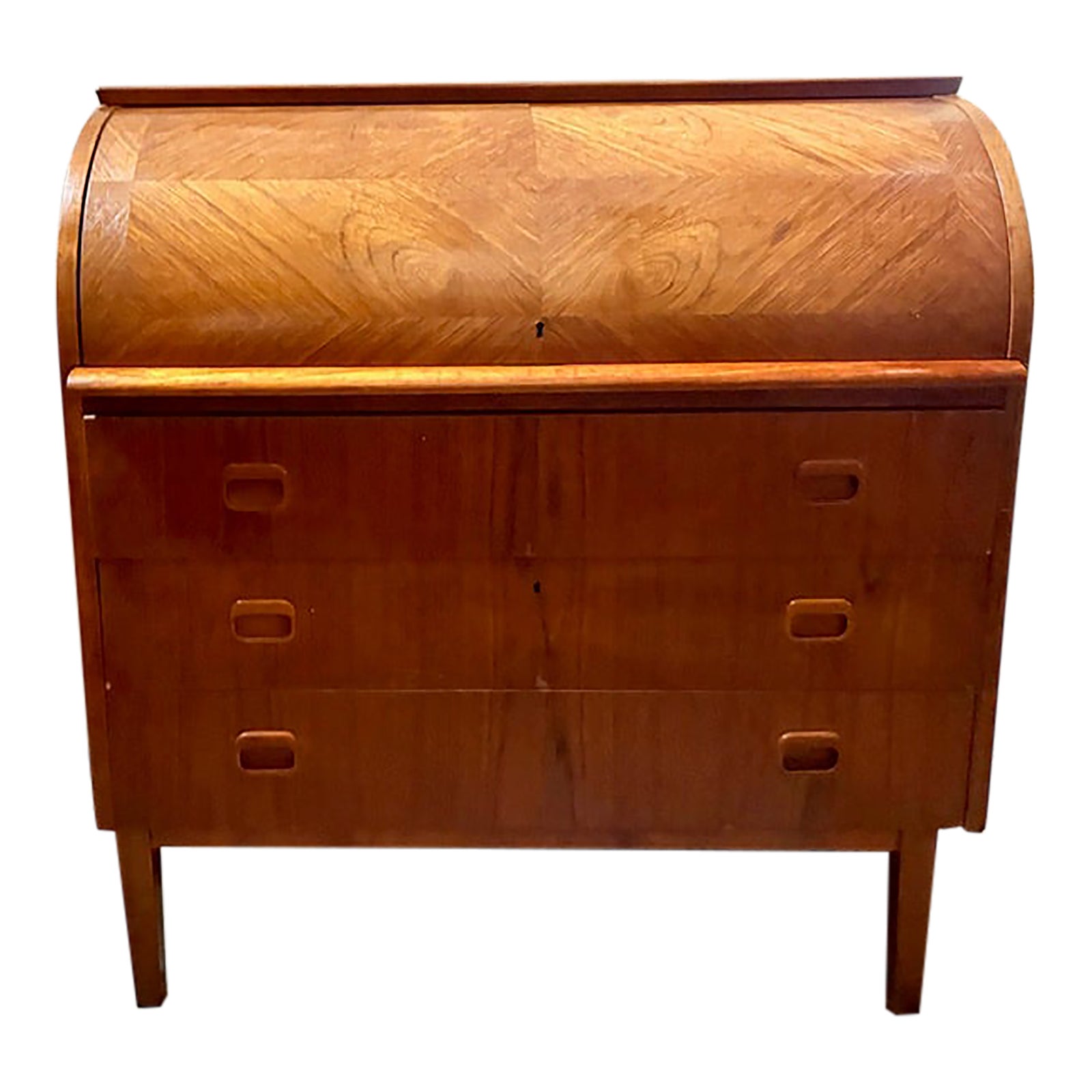 Mid Century Swedish Bookmatched Teak Roll Top Secretary Desk by Egon ...
