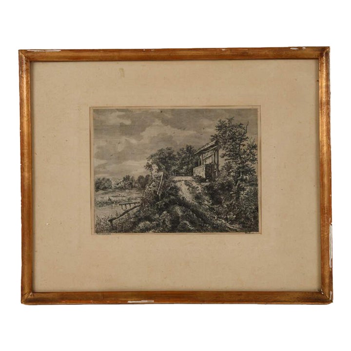 Antique Framed Drypoint Etching Landscape | Chairish