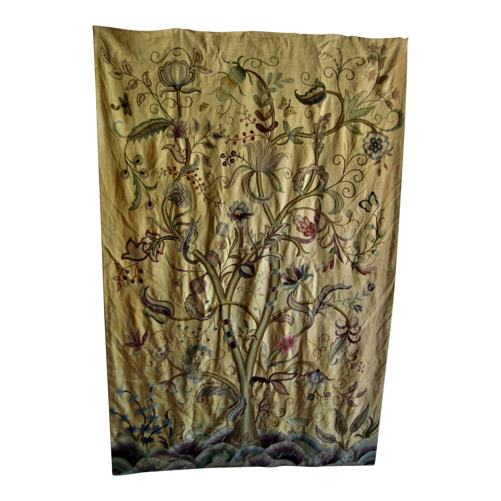 Crewel English Embroidery Tapestry Tree of Life Circa 1780 -1820 | Chairish