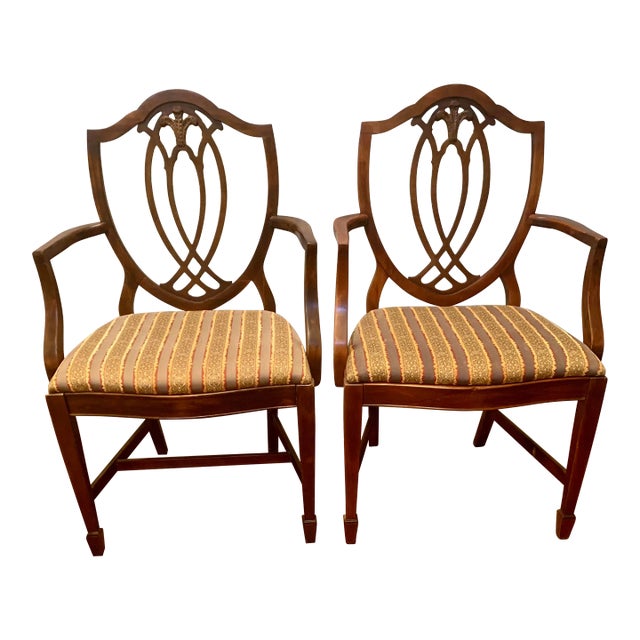 Hepplewhite Shield Back Arm Chairs Pair Vintage Timeless Elegance ...