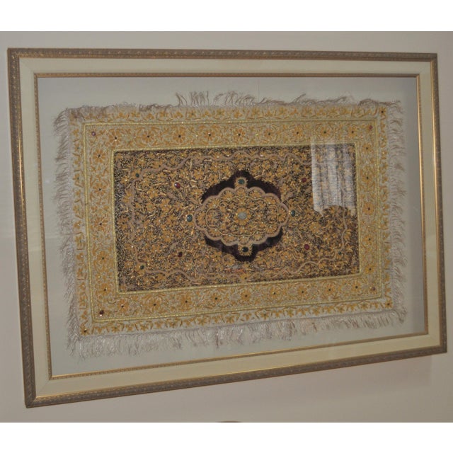 1990s Wall Art Oversized Framed Silk Rug Decorated With Natural Stones ...