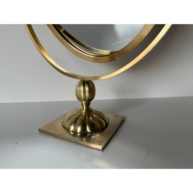 70's Vintage Italian Brass Table Vanity Mirror | Chairish