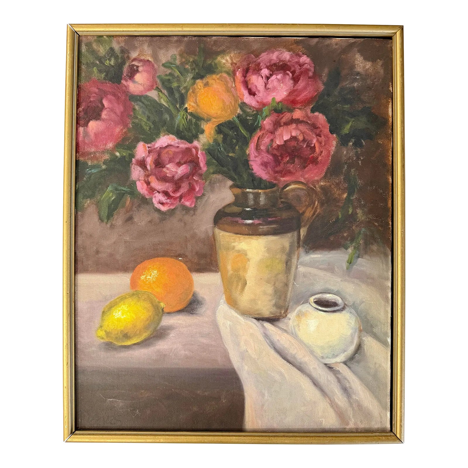 Original Carol Reeves Still Life Oil Painting Floral Bouquet With Fruit ...