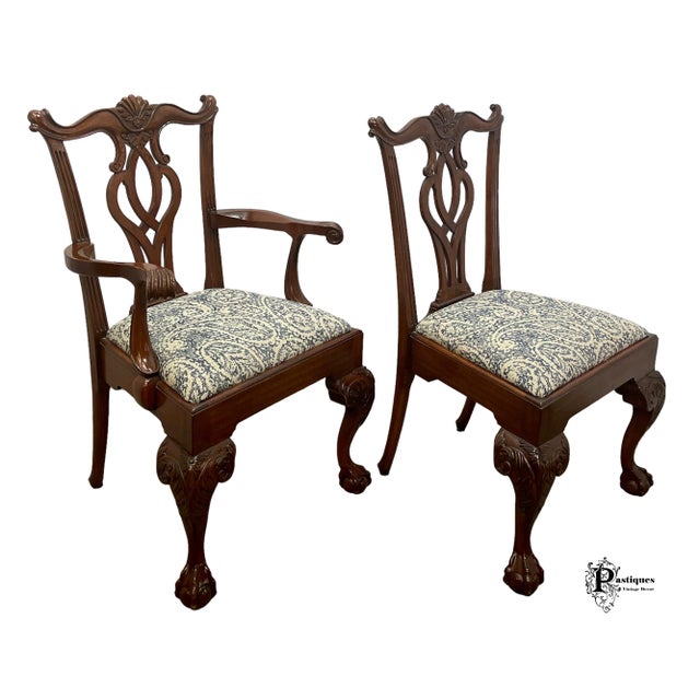 Vintage Chippendale Style Paisley Print Upholstered Seat Mahogany Ball ...