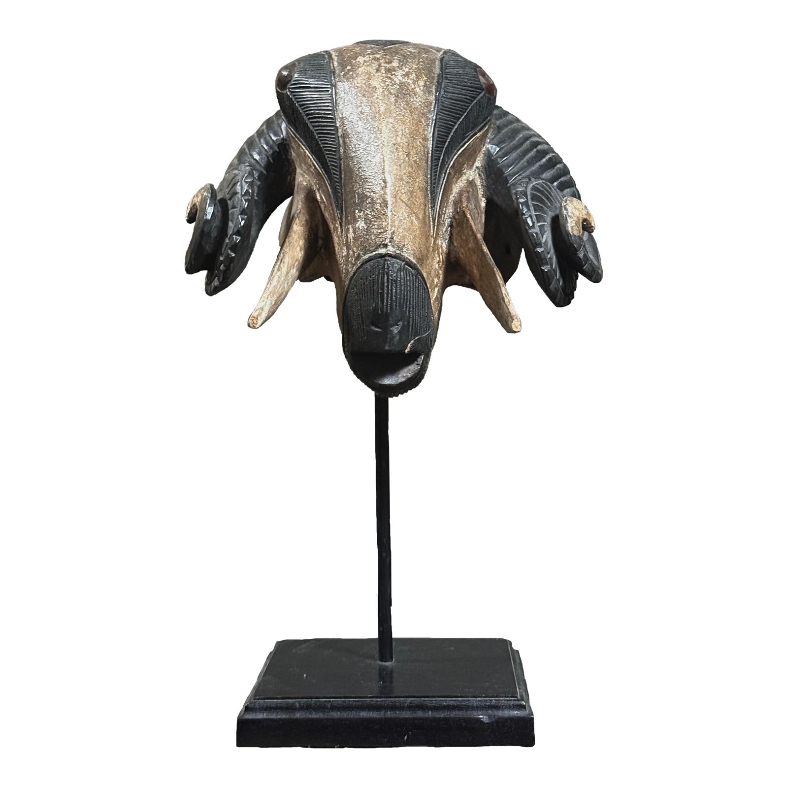 Vintage Baule Hand Carved Ram Folk Art Mask With Custom Wood Stand ...