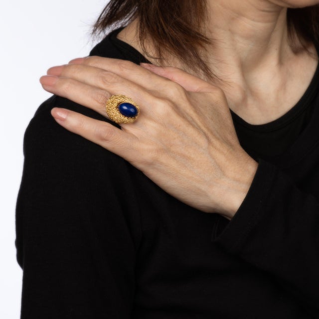 Vintage Lapis Lazuli 18k Yellow Gold Cocktail Ring Size 575 Chairish