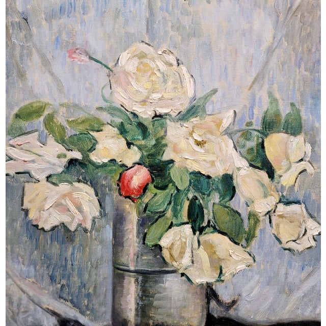 Bessie Lasky -Still Life of White Roses in a Vase-Impressionist Oil ...