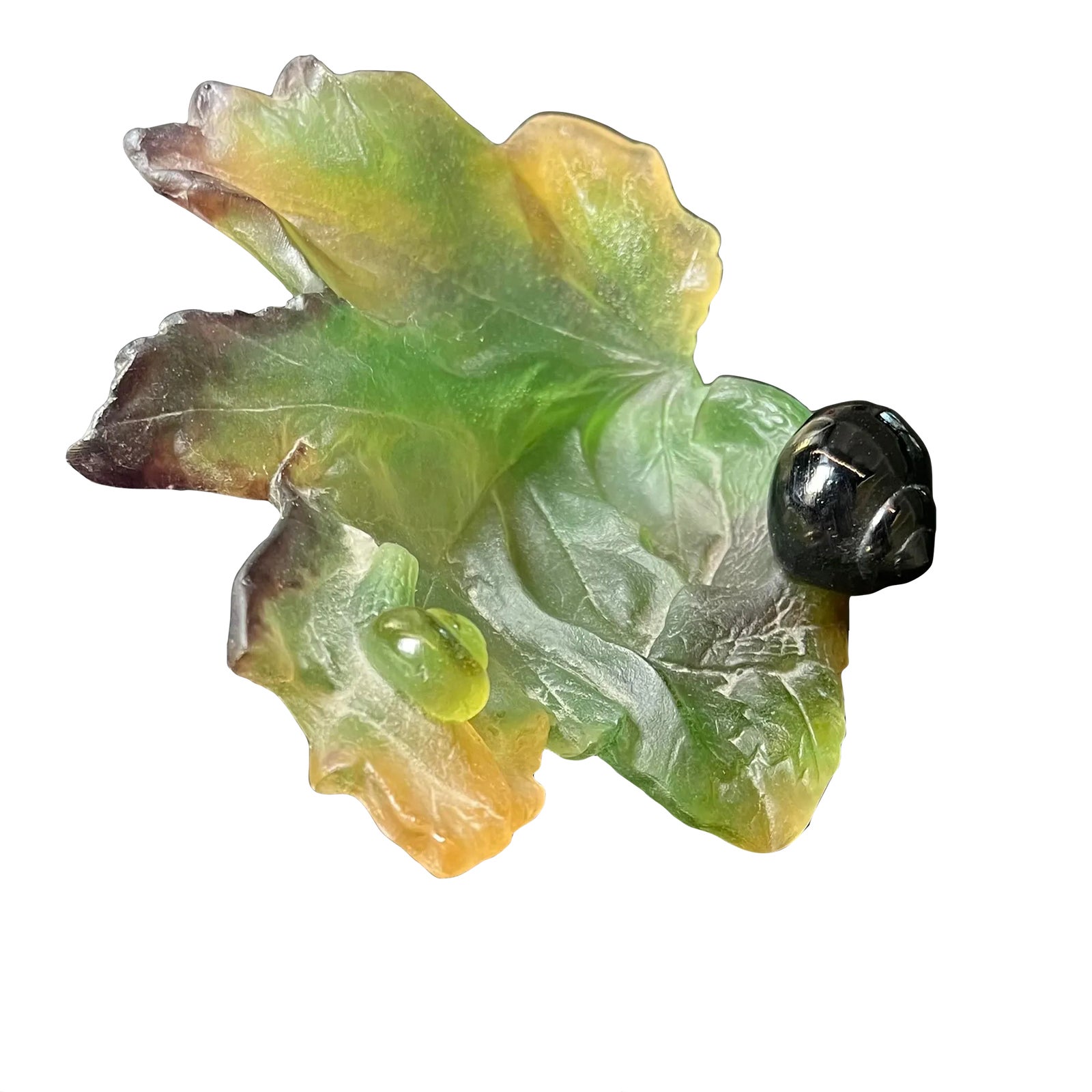 Vintage Daum Pate De Verre Crystal Fig Leaf Dish With 2 Snails | Chairish