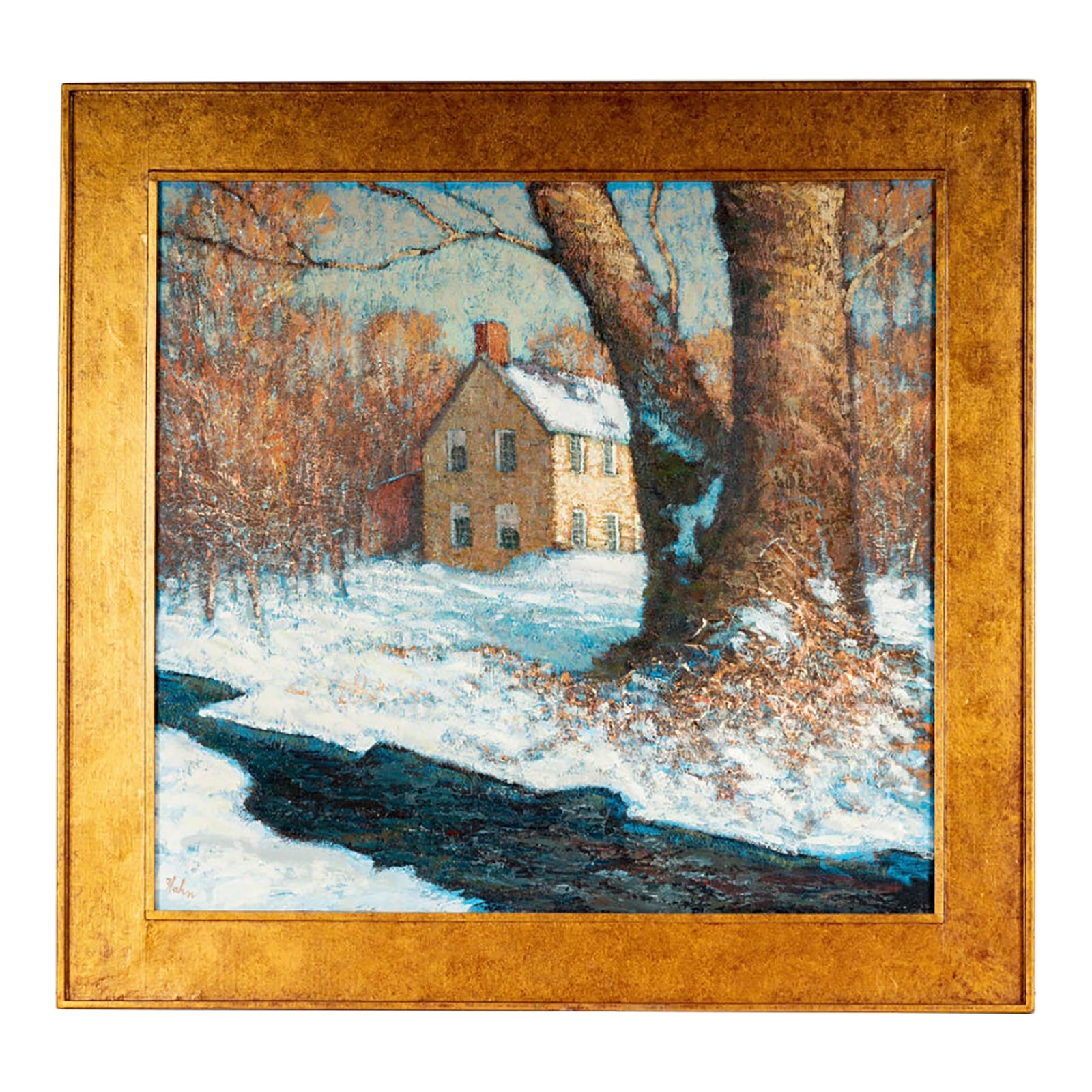 David Hahn B. 1962 Pennsylvania Farmhouse in Winter Oil on Canvas ...
