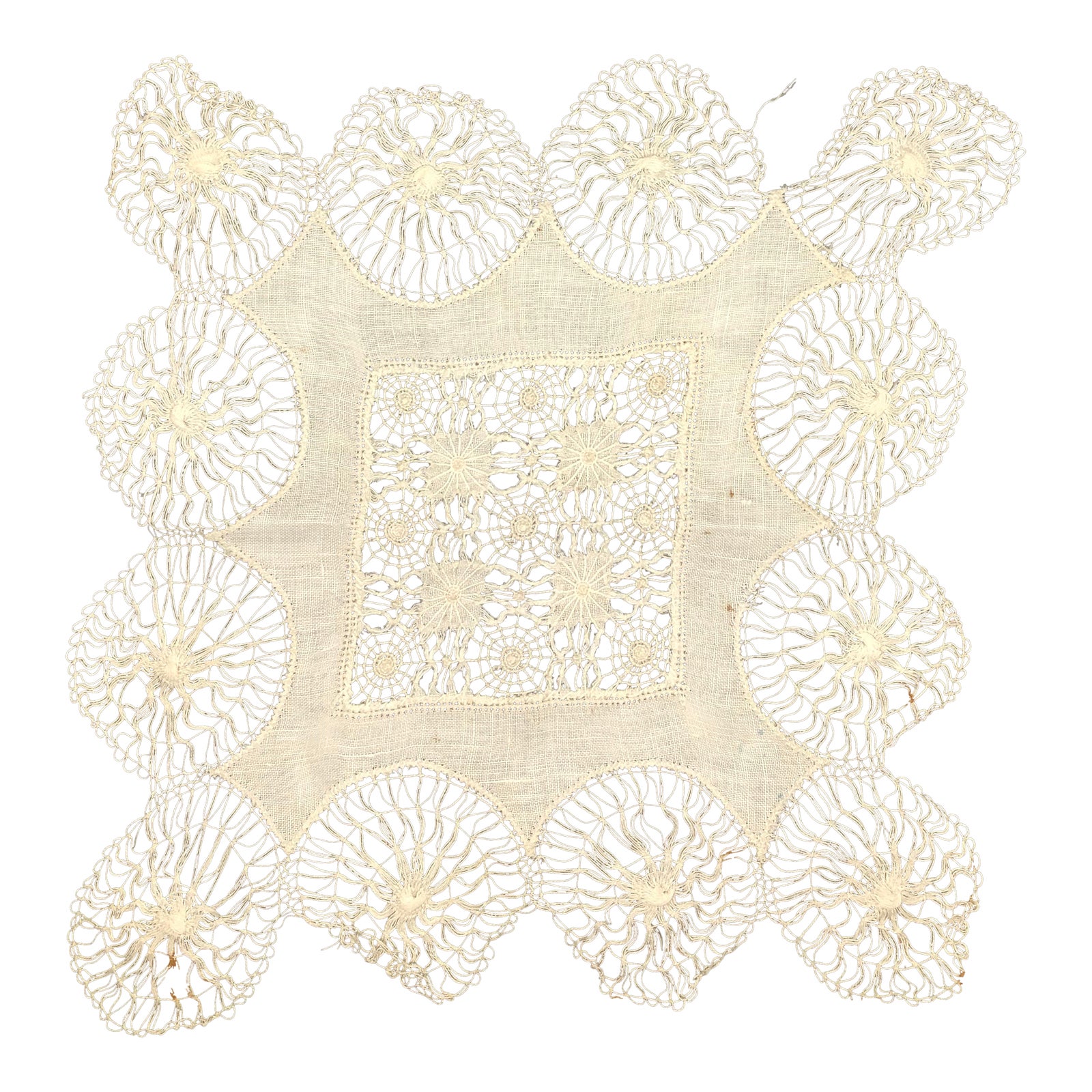Antique Handmade Teneriff Sol Lace Fine Delicate Spider Doily | Chairish