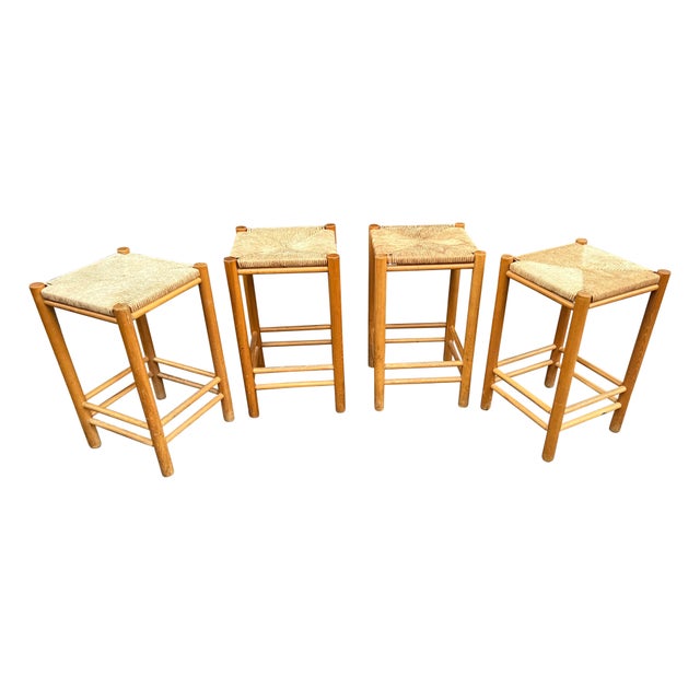 Mid 20th Century Mid Century Modern Rush Seat Wood Bar Counter Stools ...