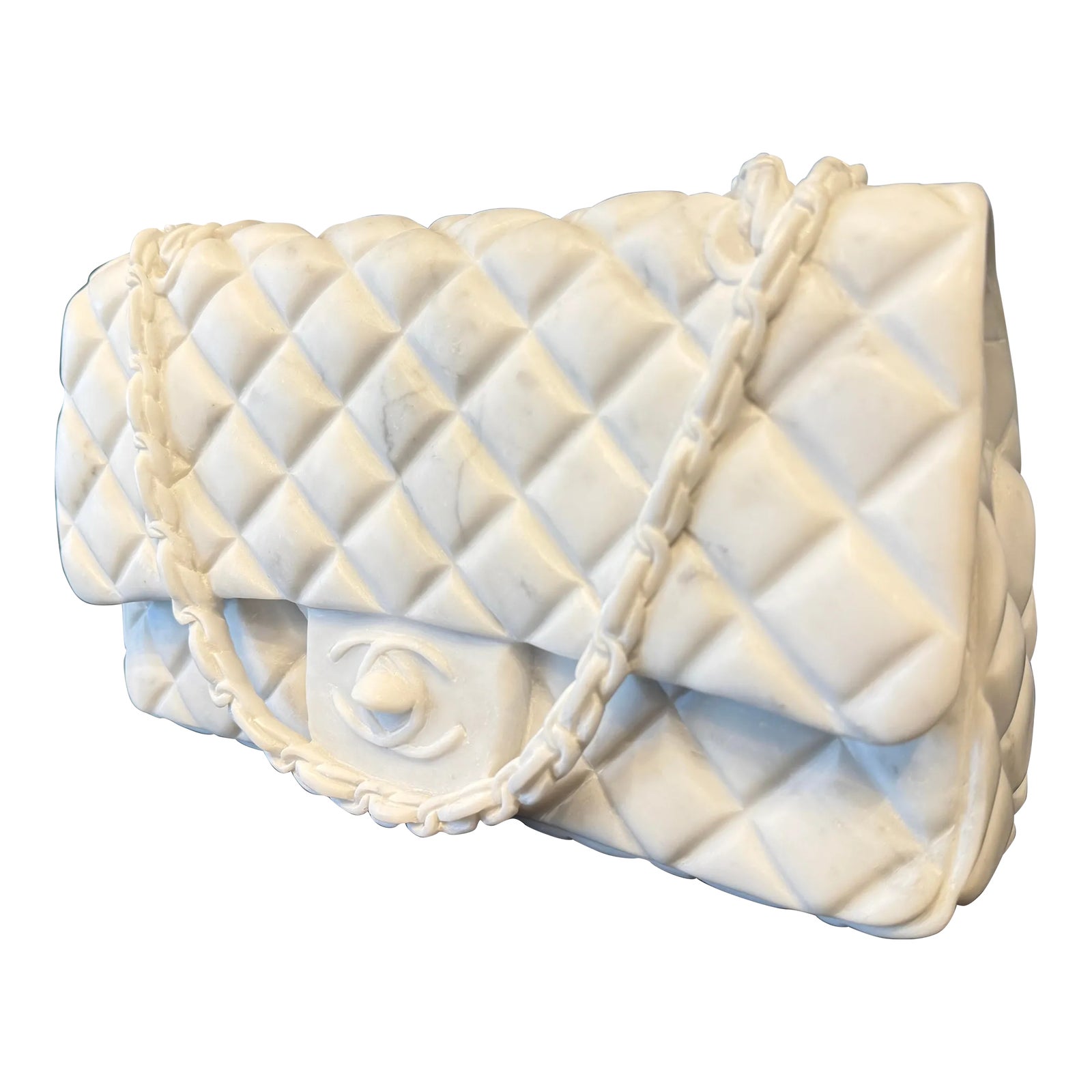 Marble Chanel Clutch Sculpture in Carrara Marble | Chairish