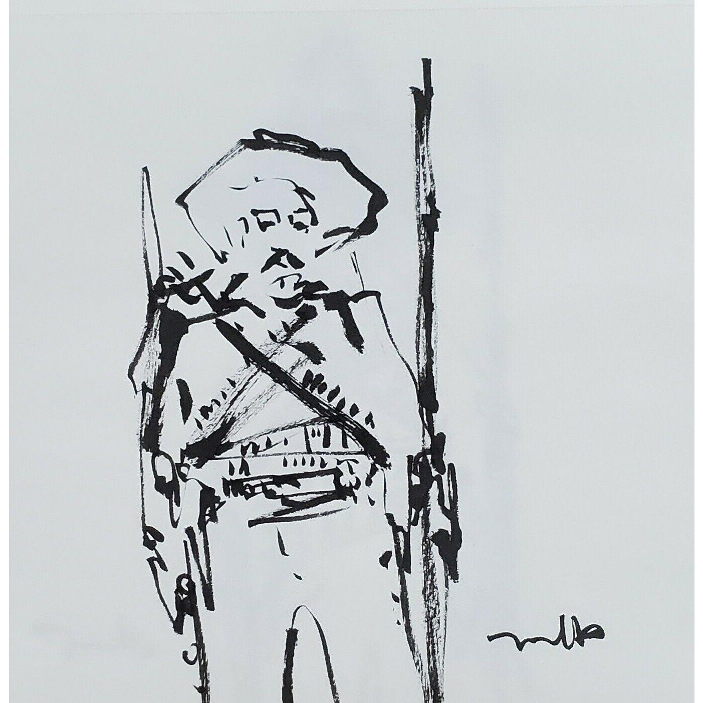 Contemporary Minimalist Ink Drawing of a Mexican Revolution Soldier by ...