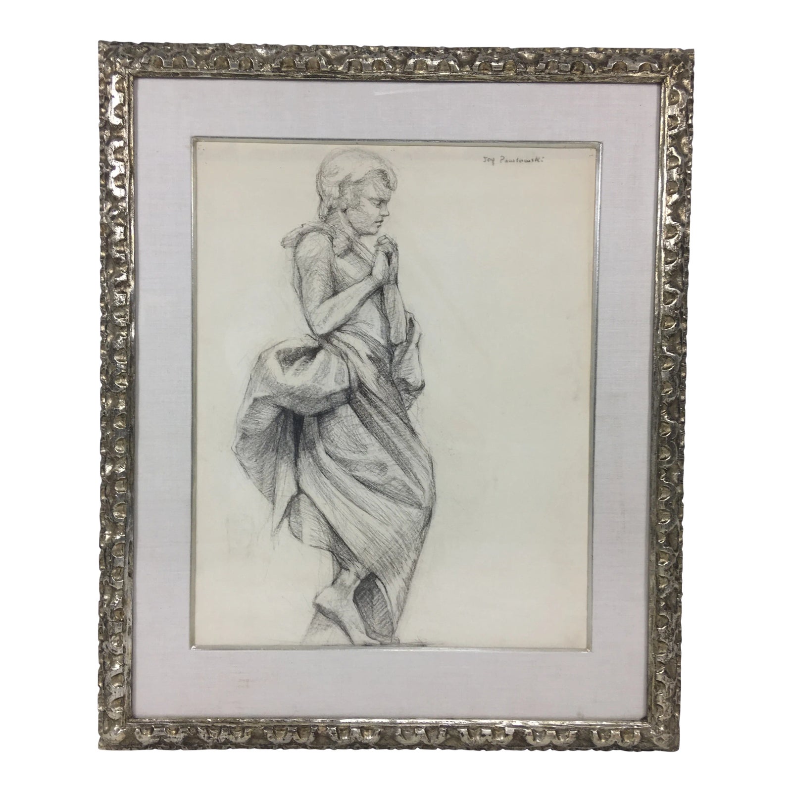 Academy Style Woman in Classical Dress Pencil Drawing. | Chairish