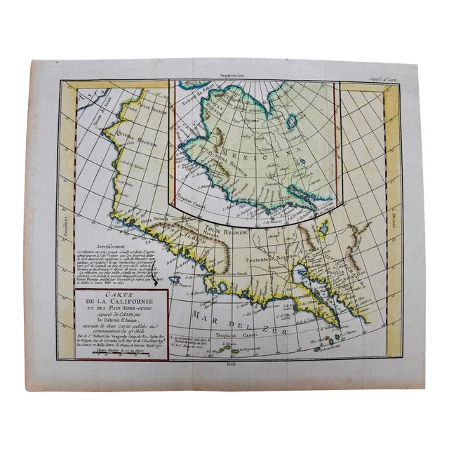 California: An 18th Century Hand-Colored Map by De Vaugondy, 1772 ...
