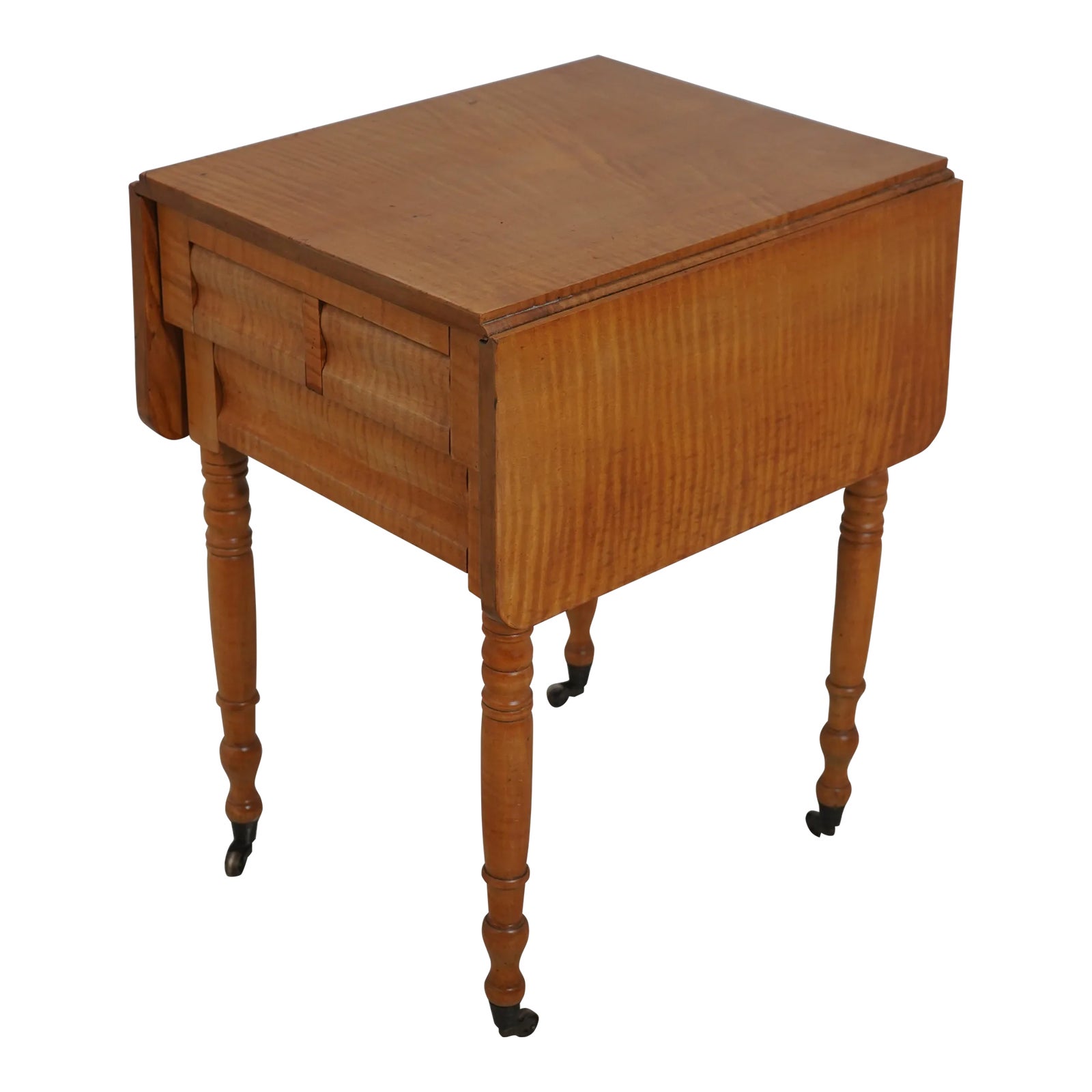 Antique American Empire Tiger Maple Drop Side End Table | Chairish