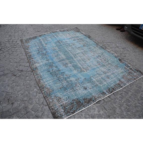 Overdyed Light Blue Rug - 5′9″ × 8′2″ | Chairish