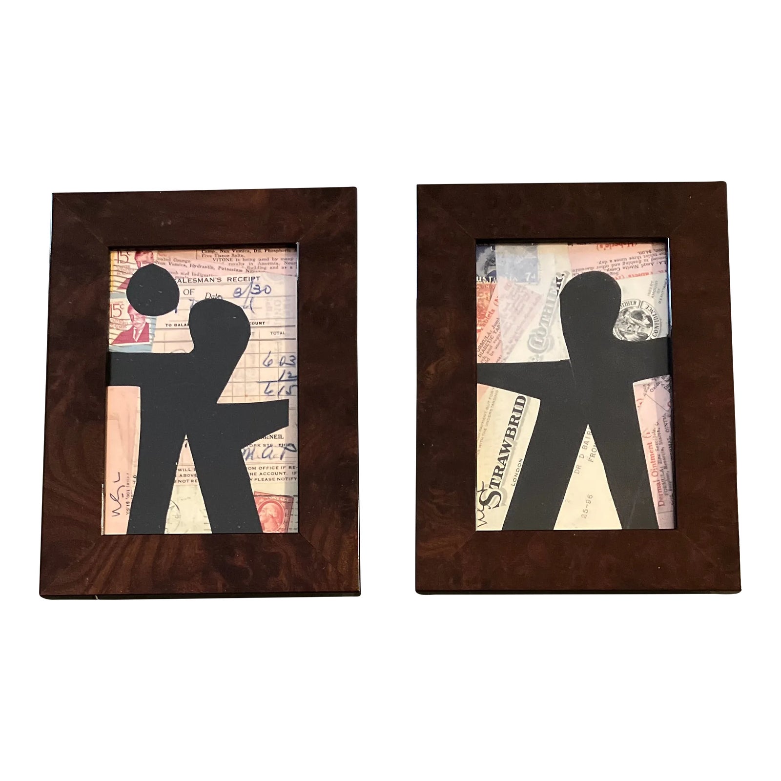 Contemporary 2 Original Wayne Cunningham Small Abstract Collages Burled ...