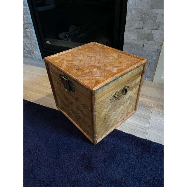 1950s Square Woven Rattan Trunk | Chairish