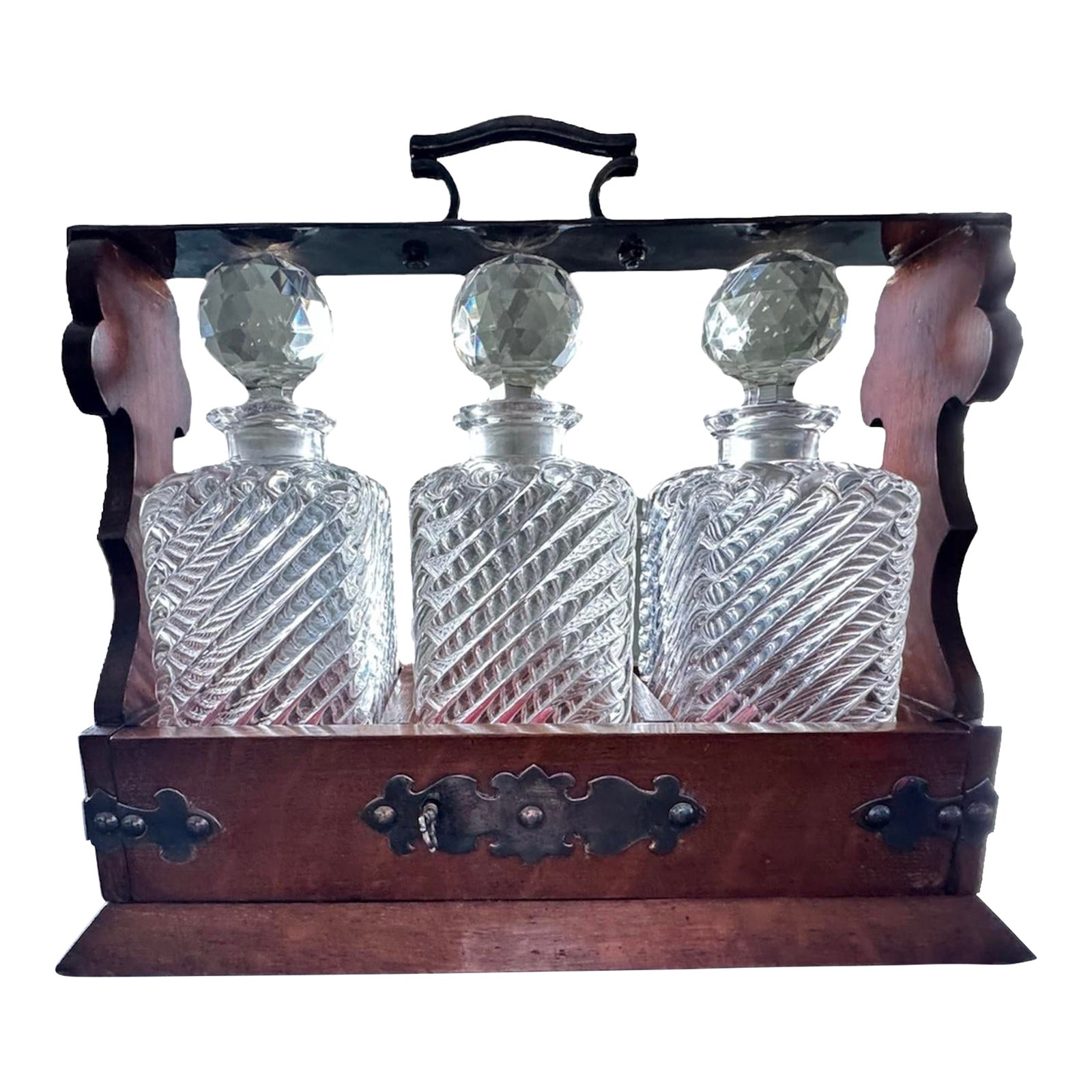 Early 1900s English Oak Tantalus Set- 4 Pieces | Chairish