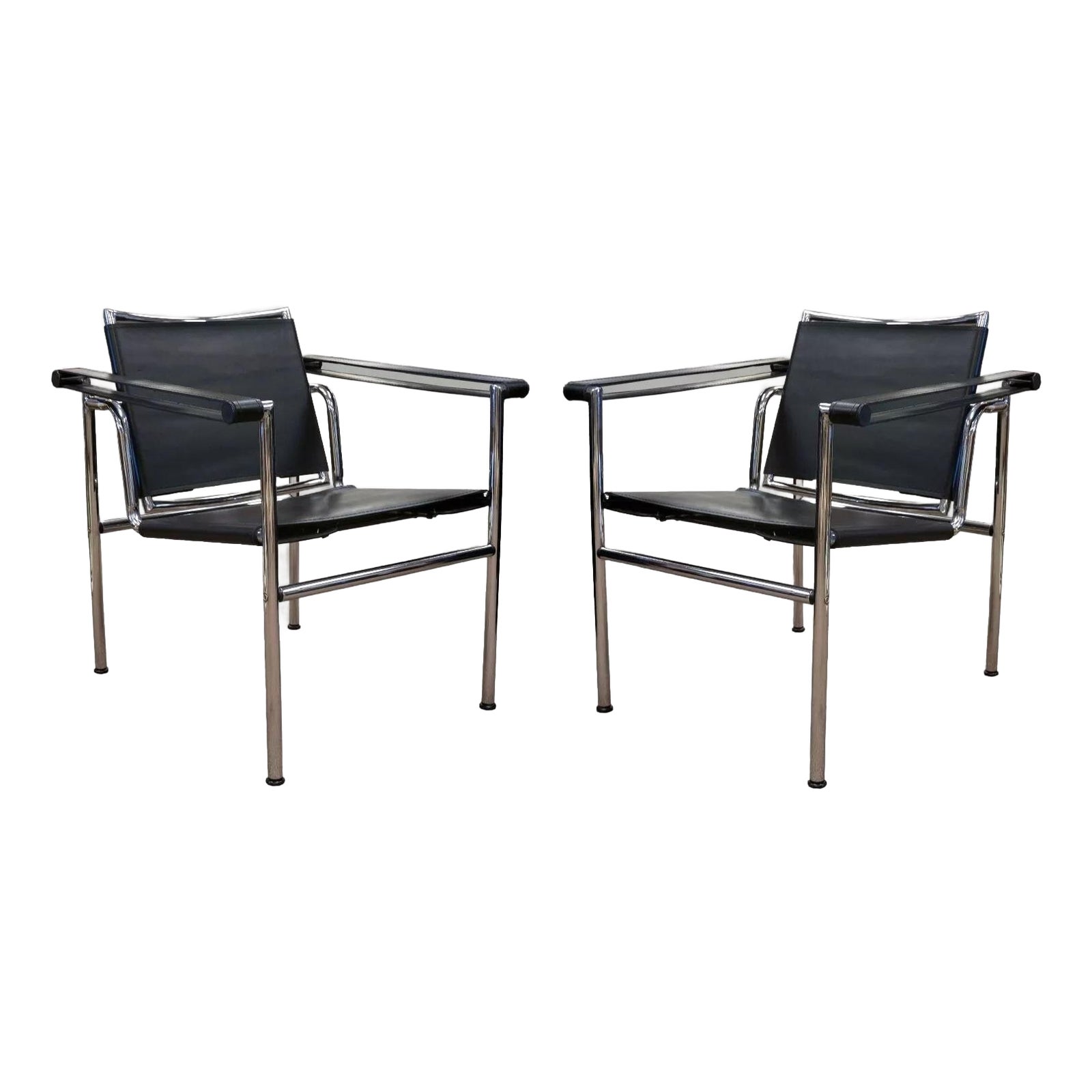 Black Le Corbusier Style LC1 Sling Chairs Mid Century Modern - A Pair ...