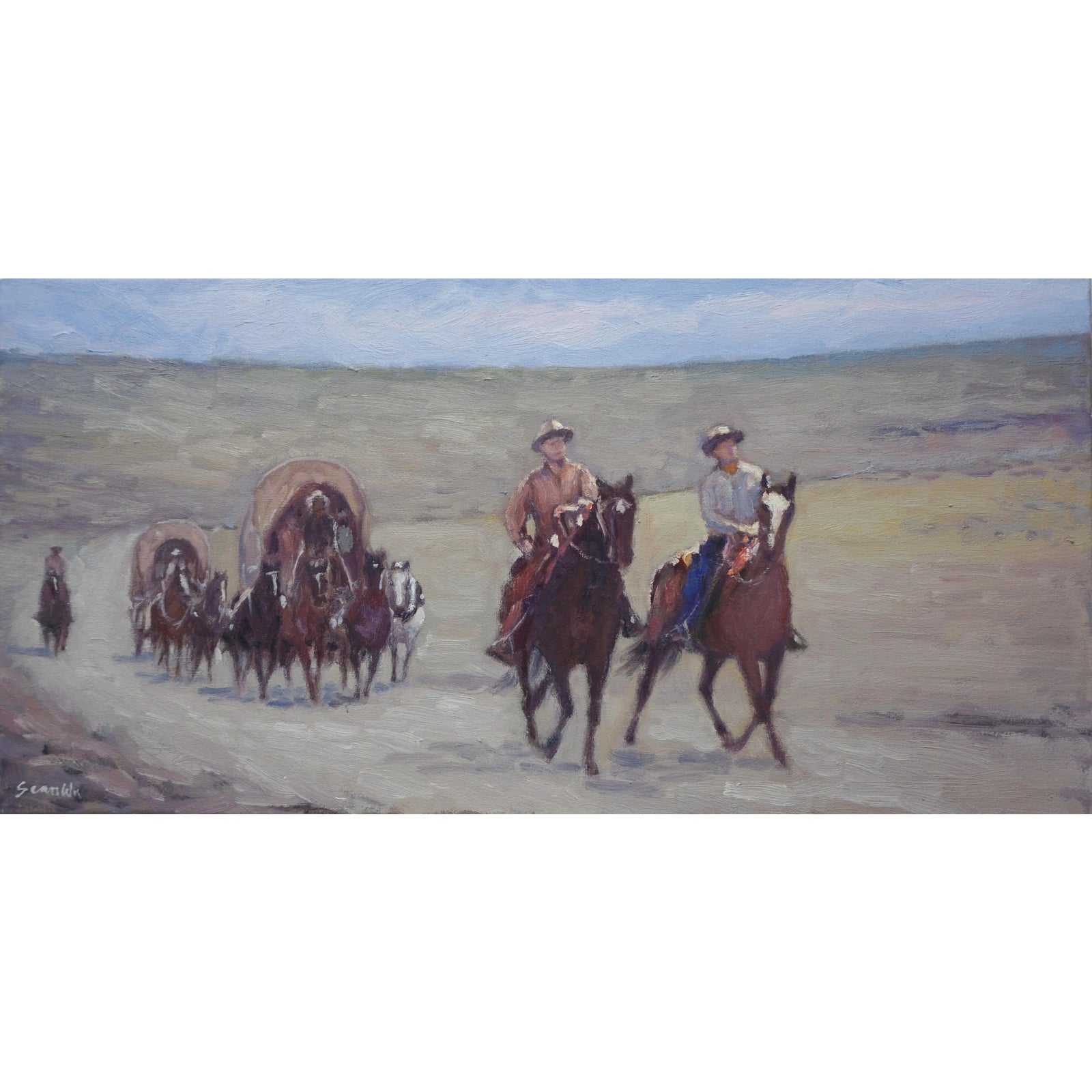 Sean Wu Original Oil Painting of Western Caravan | Chairish