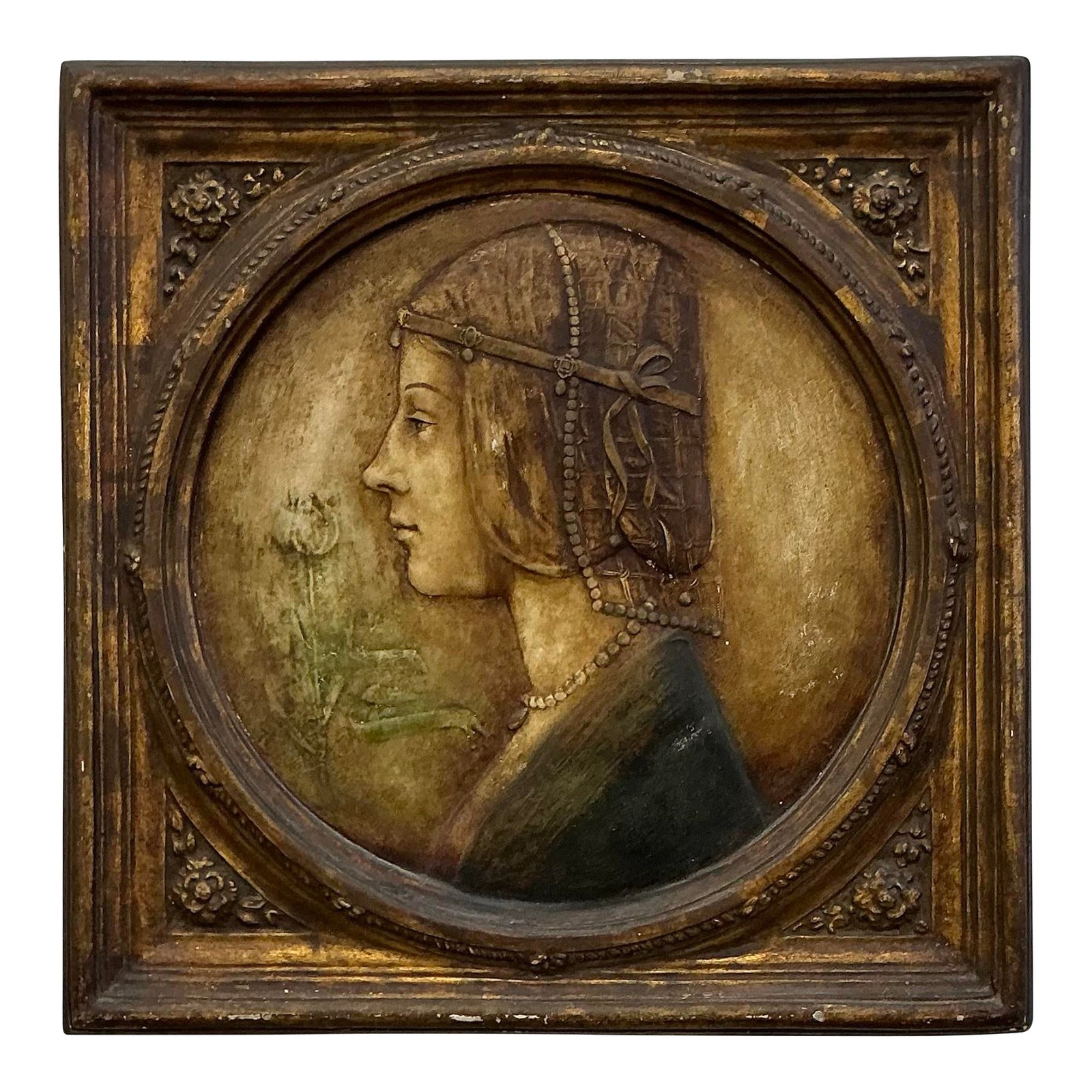Vintage Italian Plaster Base-Relief of Lady Beatriche D’Este | Chairish