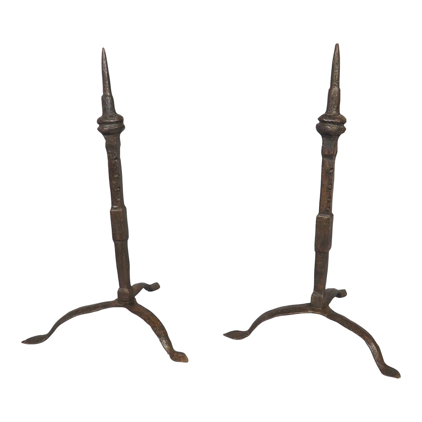 Pair of 16th or 17th Century Italian Forged Iron Tripod Pricket ...