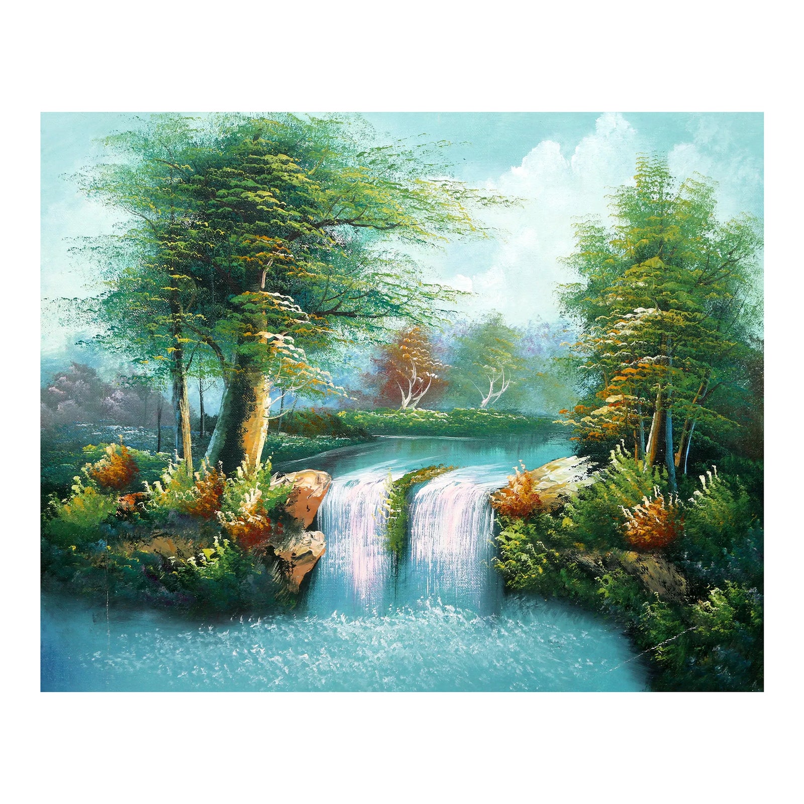 Double Waterfall, Shumu Fu Oil on Canvas (Unsigned) | Chairish