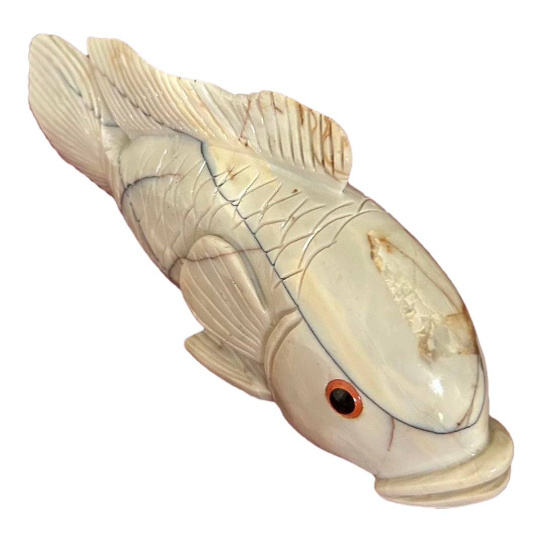 1960s Vintage Hand Carved Marble Polished Koi Fish Sculpture | Chairish