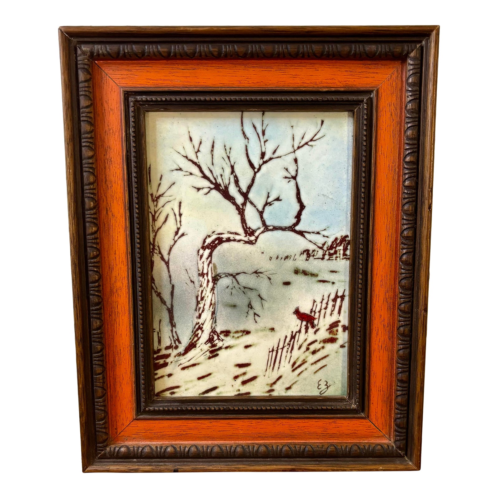 Vintage French Enamel on Copper Winter Scene by E. J. Guitard | Chairish