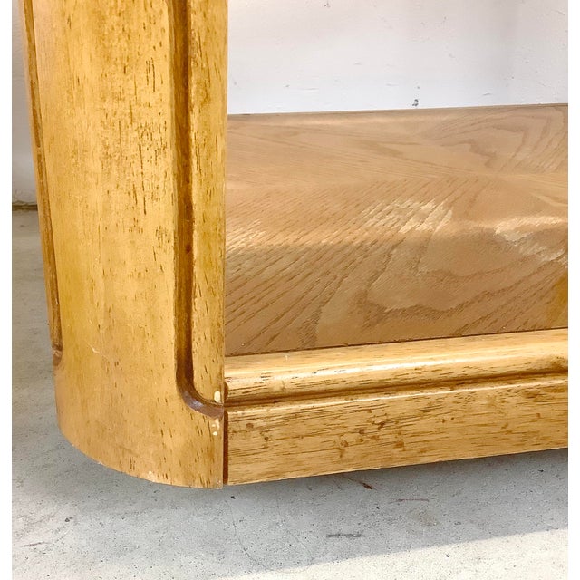 Retro Oak End Tables With Glass Tops- Pair | Chairish
