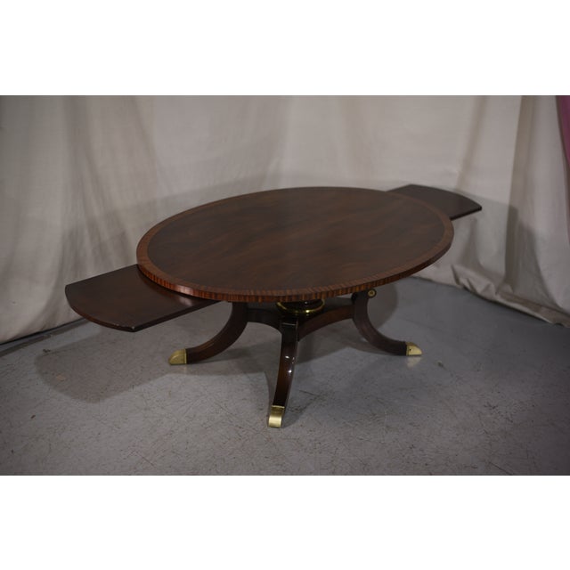 1950s Traditional Banded Mahogany Oval Pedestal Coffee Table by Charak ...