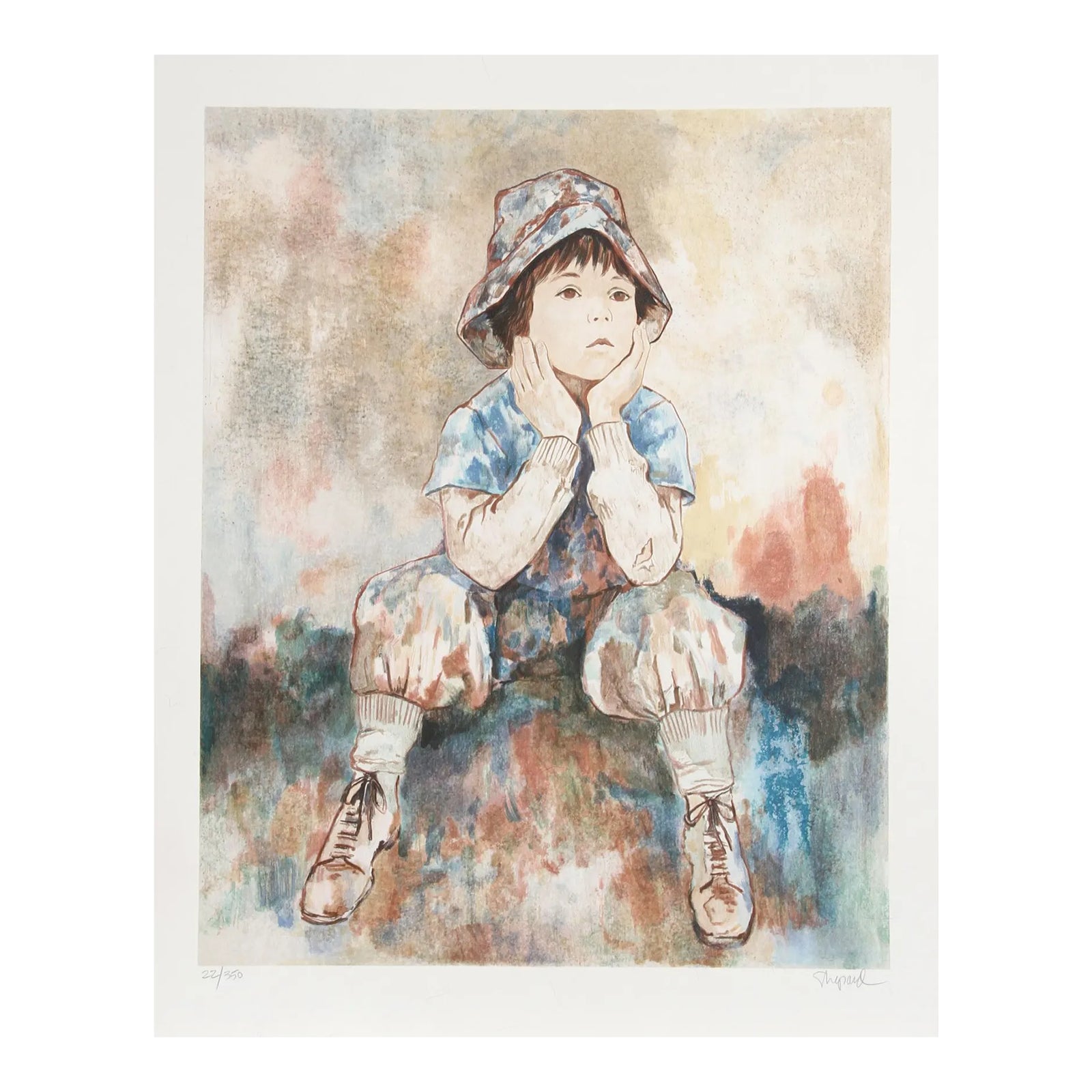 Boy in Hat, Richard Shepard Lithograph | Chairish