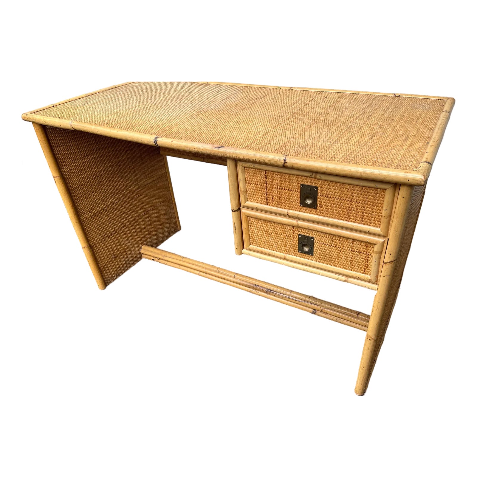 1970s Mid Century Modern Bamboo & Wicker Writing Desk | Chairish