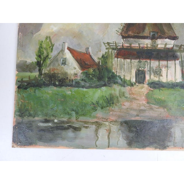 Vintage Impressionist Rustic Windmill Landscape Distressed Painting ...