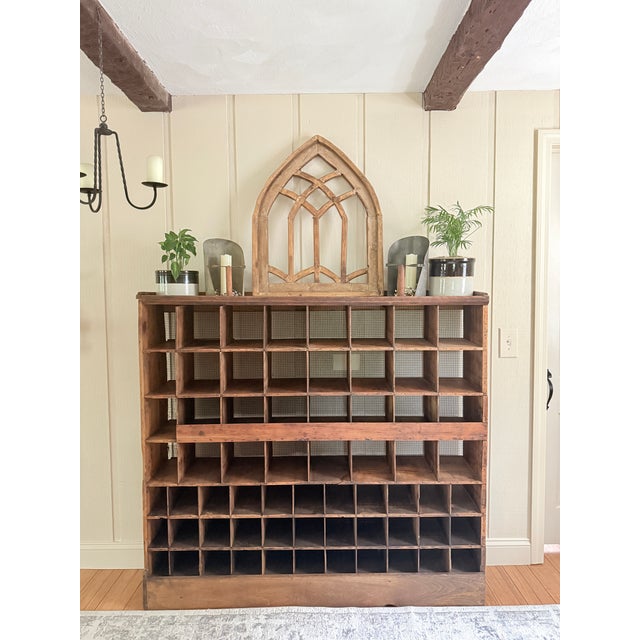 Antique Industrial Pine Parts Bin/Mail Sorter Cubby Cabinet | Chairish