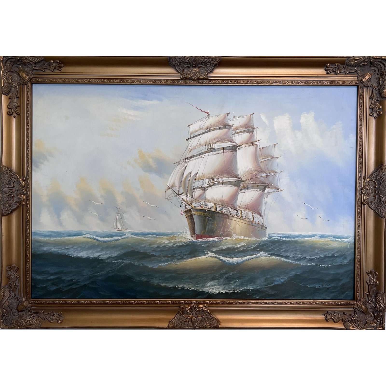 Original Oil Painting on Canvas Seascape, Sailing Ship, Signed Davis ...