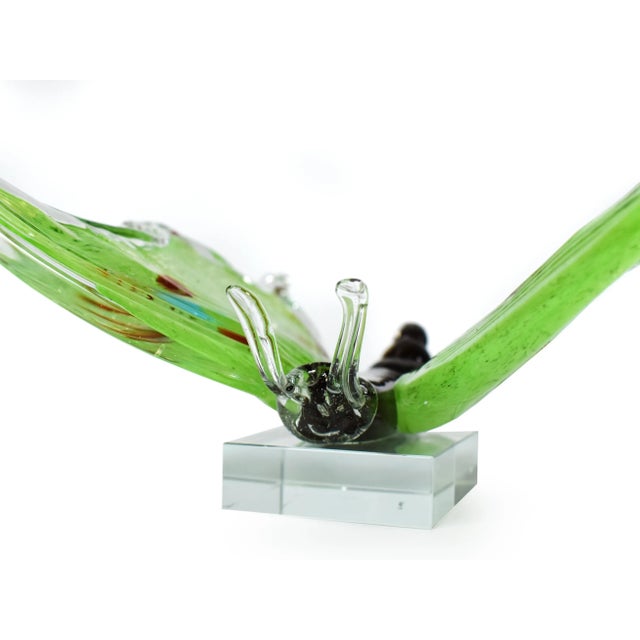 Large Hand-Blown Butterfly Glass Art on Crystal Base | Chairish