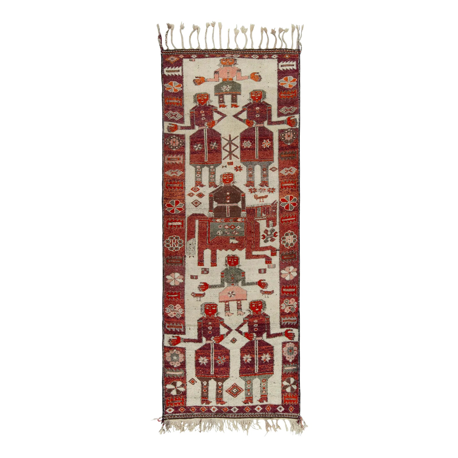 1950s Vintage Tribal Rug in Red, Off-White Background With Pictorial ...