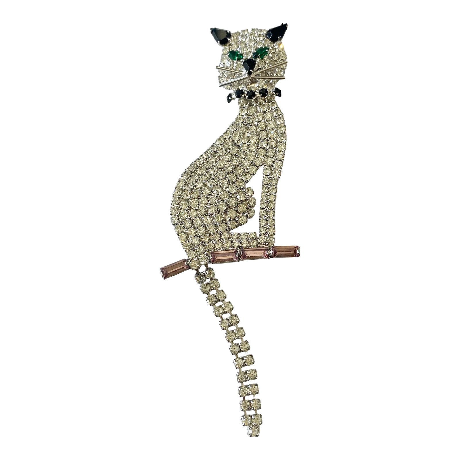 Large Sparkling Cat Brooch/Pin With Reticulated Moving Tail | Chairish