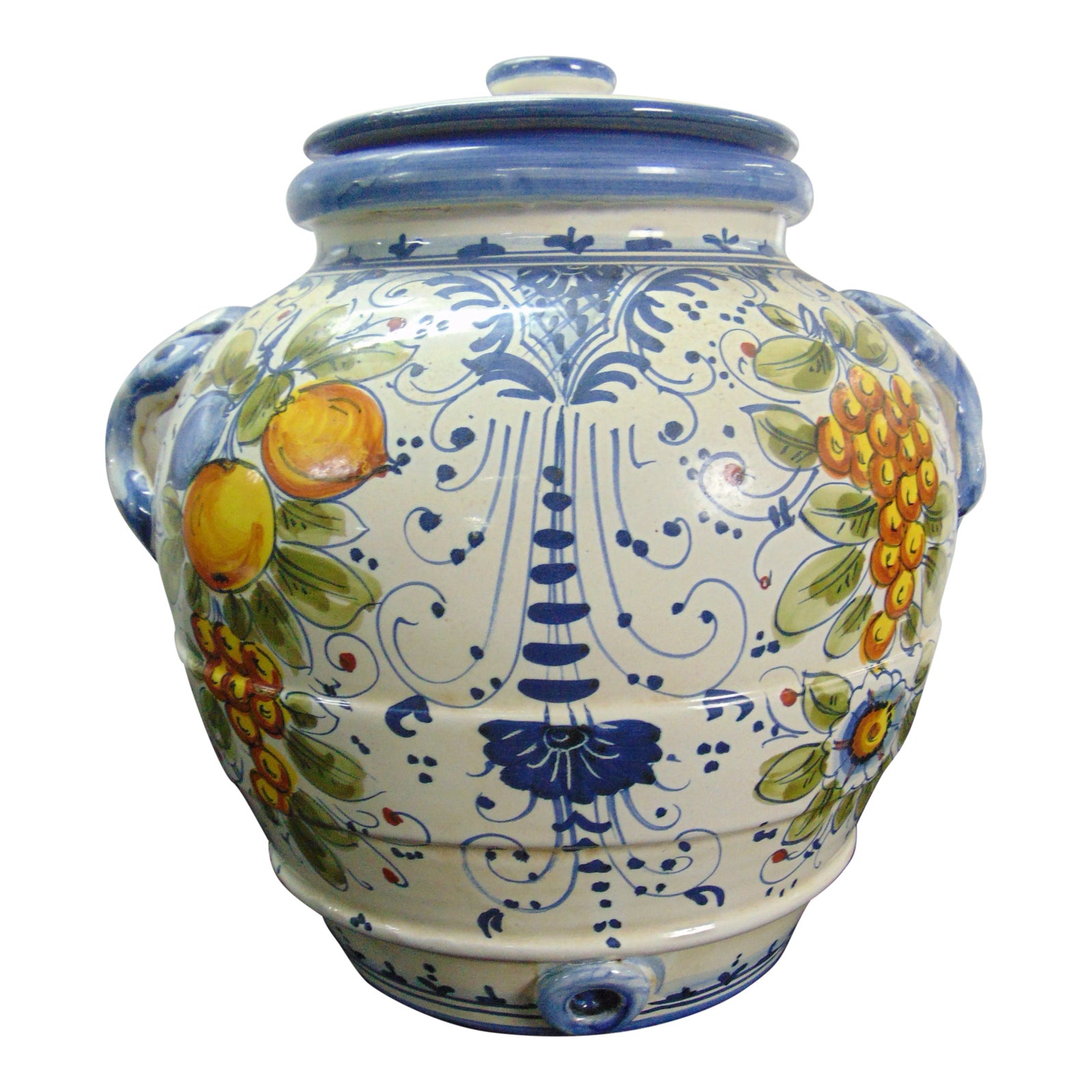 Italian Tuscan Style Majolica Decorated Cookie Jar | Chairish