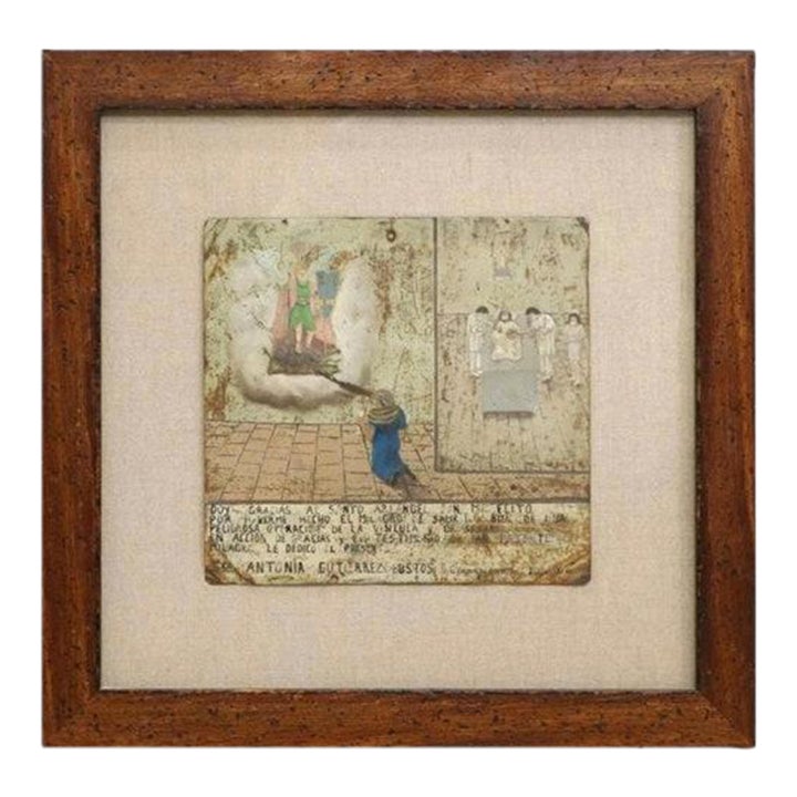 Framed Religious Mexican Folk Art Oil On Tin Ex-voto Retablo | Chairish